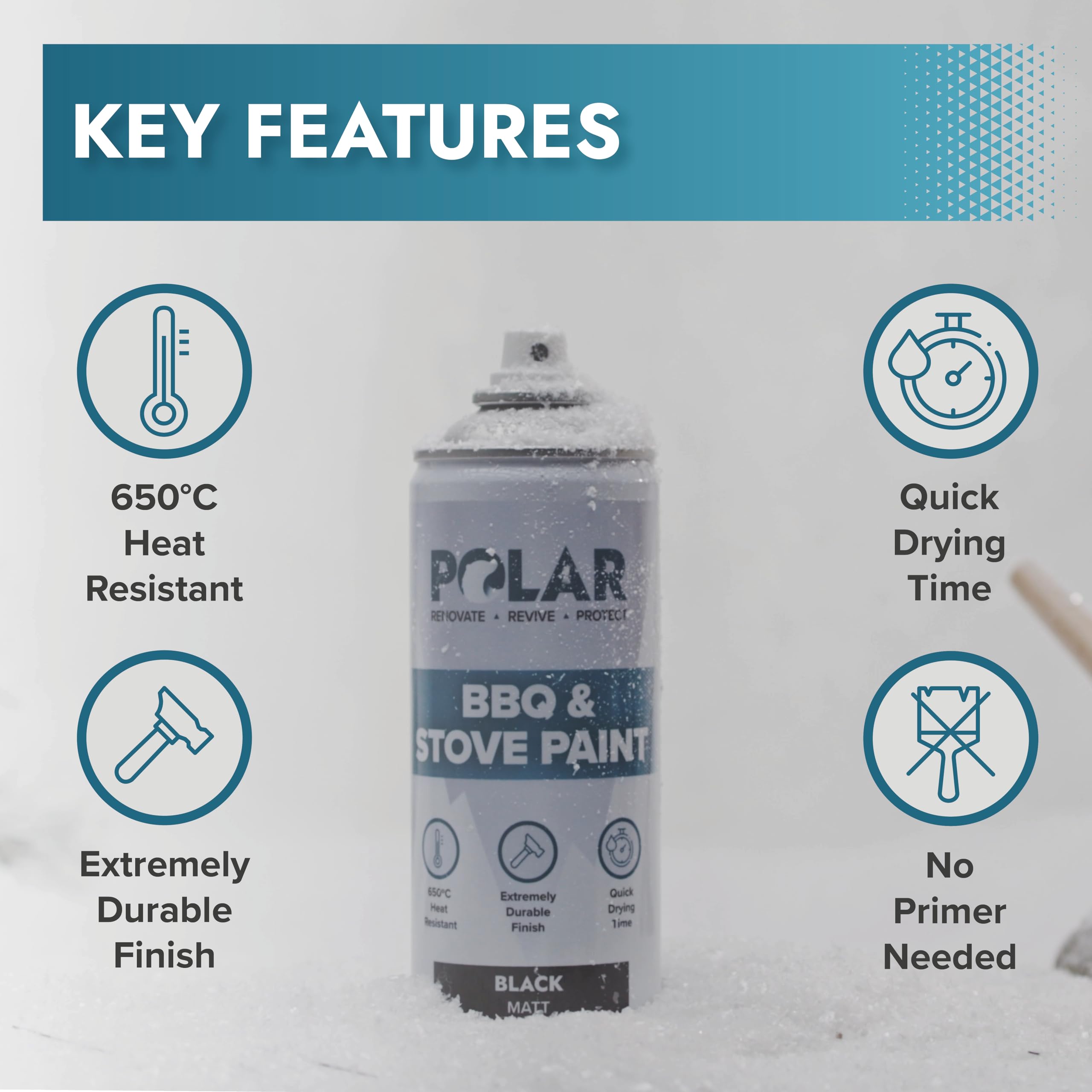 Polar BBQ & Stove Spray Paint - Matt Black - 2 x 13.5 Fl Oz - Heat Resistant Barbeque Paint - Up to 650°C - Garden BBQ, Stoves, Firepits, Fireplaces & Metal Surfaces - Indoor & Outdoor