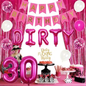 Fangleland 30th Birthday Party Decorations for Her Hot Pink Dirty Thirty Banner Balloon Dirty 30 Sash Cake Topper for 30 Years Old Birthday Party Supplies