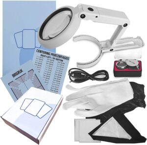 sports card grading kit centering tool, led magnifying table lamp for handsfree, high intensity magnifying loupe, microfiber cloth