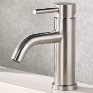 rainovo bathroom faucet brushed nickel,single hole bathroom sink faucet stainless steel,modern single handle vanity faucet supply utility hose for laundry washbasin,rv vessel basin lavatory mixer tap