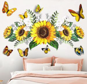 sunflower wall stickers with 3d butterfly wall sticker, yellow flowers wall decal,sprt waterproof and removable, sunflower wall stickers,wall stickers for bedroom living room bathroom decor