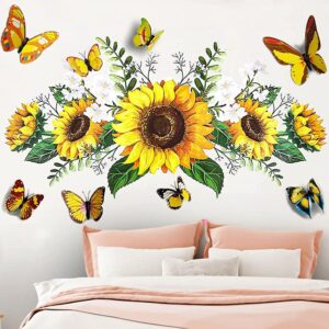 Sunflower Wall Stickers with 3D Butterfly Wall Sticker, Yellow Flowers Wall Decal,SPRT Waterproof and Removable, Sunflower Wall Stickers,Wall Stickers for Bedroom Living Room Bathroom Decor