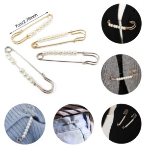 Honbay 4PCS 7cm/2.76inch Fashion Faux Pearl Brooch Pins Safety Pins