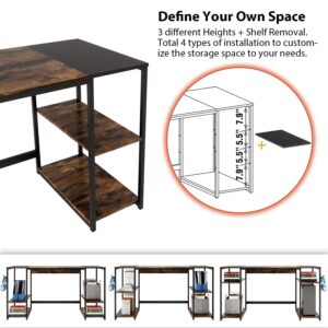 Bestier Computer Desk with 4 Storage Shelves, 55 inch Study Writing Table with Splice Tabletop, Rustic Brown and Black Top