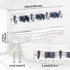 Mop and Broom Holder Wall Mount-Rustic Wood Broom Hanger Wall Mount | Laundry Room Decor-Broom Organizer Wall Mount-Garden Tool Organizer Closet Garage Farmhouse Kitchen Deco(White-3slots/4hooks)