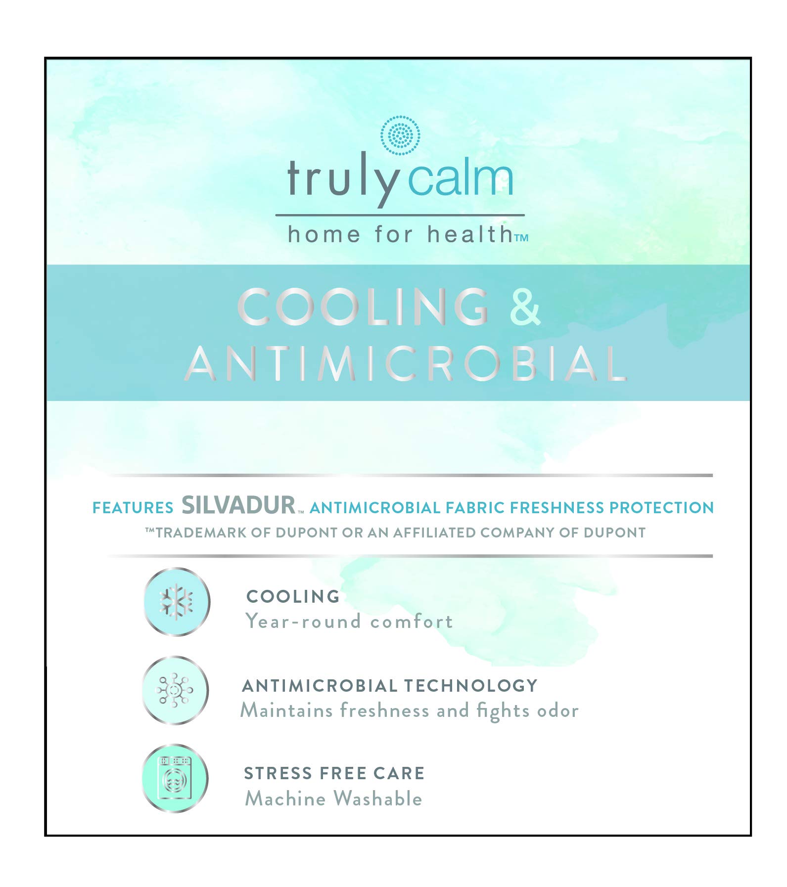 TRULY CALM HOME FOR HEALTH - Silver Cool Collection - Twin/Twin XL 2 Piece Duvet and Sham Set - Antimicrobial, Odor Control - White