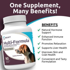 K9 Select Multi-Formula Dog Vitamins for Medium Dogs - 20mg HMR Lignans, 2mg Melatonin, 40mg Milk Thistle - Helps Heart, Liver, Digestion, Skin & Coat Health, Dog Multivitamin, 90 Capsules