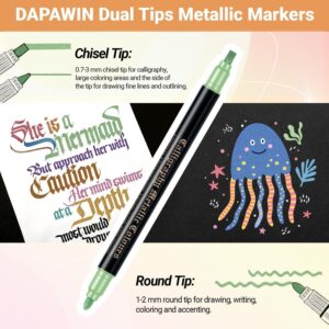 DAPAWIN Metallic Markers for Scrapbooking: 12 Scrapbook Markers, Scrapbook Metallic Pens for Black Paper, Rock, DIY Card Decorative, Wedding, Graduation Scrapbook Supplies, Dual Tips Scrapbooking Pens