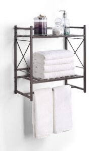 sunnypoint classic square bathroom shelf, 2 tier shelf with towel bar wall mounted shower storage (classic - wall mount - silver)