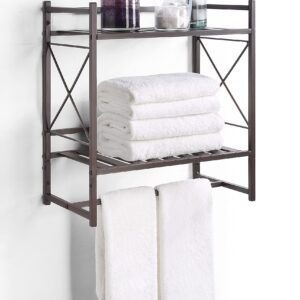 SunnyPoint Classic Square Bathroom Shelf, 2 Tier Shelf with Towel Bar Wall Mounted Shower Storage (Classic - Wall Mount - Silver)