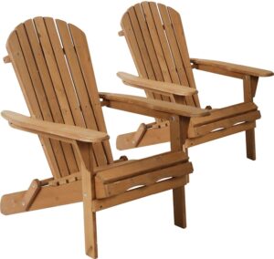 homeclever folding wooden adirondack chair patio chairs lounger weather resistant accent furniture warms solid heavy duty modern lawn for deck, backyard, garden natural set of 2