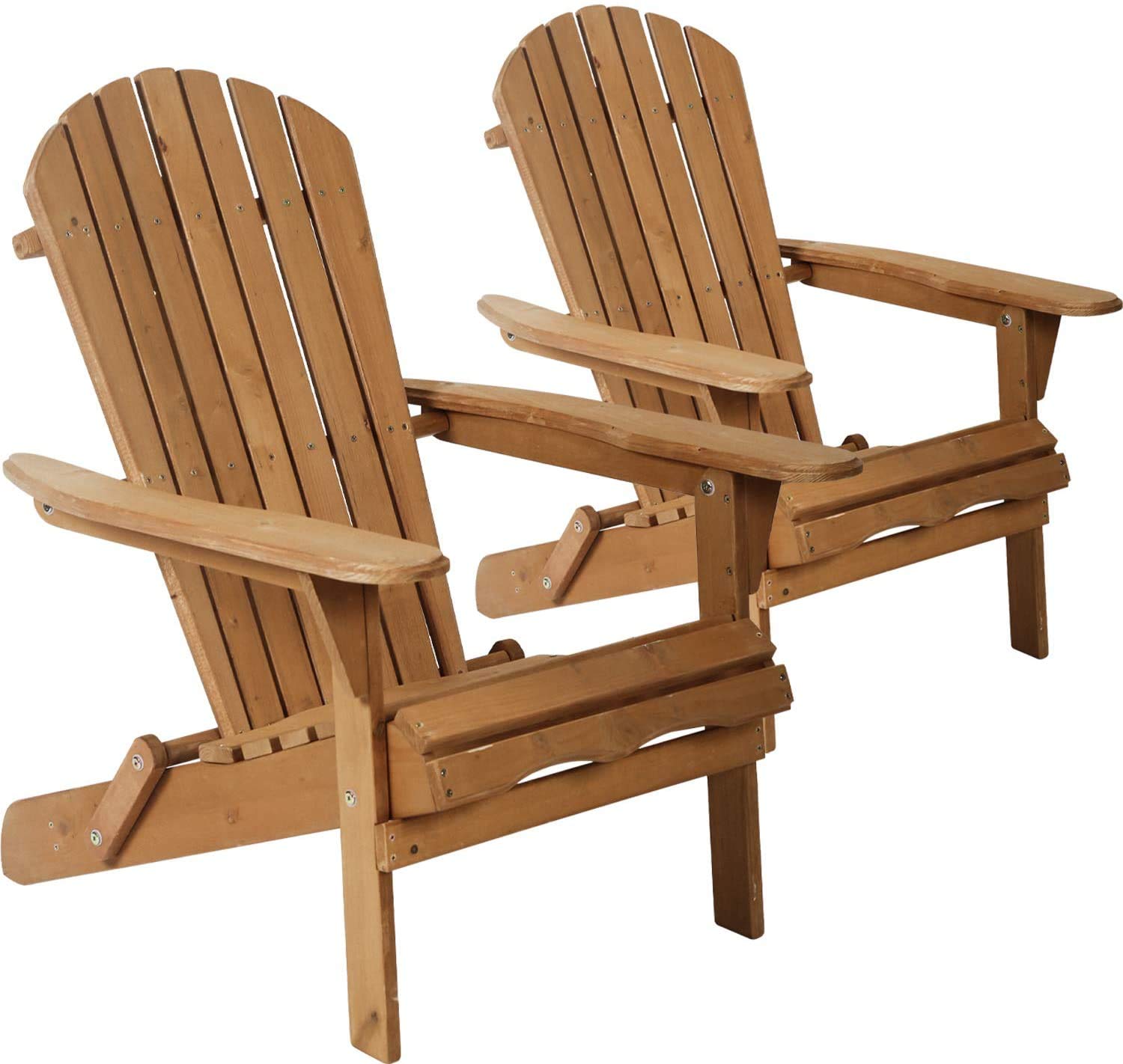 HomeClever Folding Wooden Adirondack Chair Patio Chairs Lounger Weather Resistant Accent Furniture wArms Solid Heavy Duty Modern Lawn for Deck, Backyard, Garden Natural Set of 2