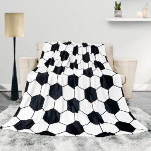 soccer blanket warm ultra-soft soccer ball white and black throw blankets 50x60 inches soccer team player blankets mom gift for girls boys kids women men