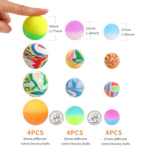 Pllieay 12PCS Bouncy Balls 3 Sizes Mixed Color, Bouncing Balls and Bouncy Balls for Kids Birthday Goodie Bag fillers