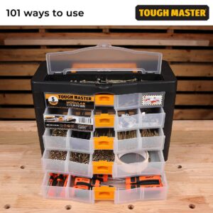 TOUGH MASTER TM-UPT-2071 Stackable 5 Drawer Organiser Storage Case with Comfortable Carry Handle for Small Household Bits, DIY Accessories and General Items, Black, Medium