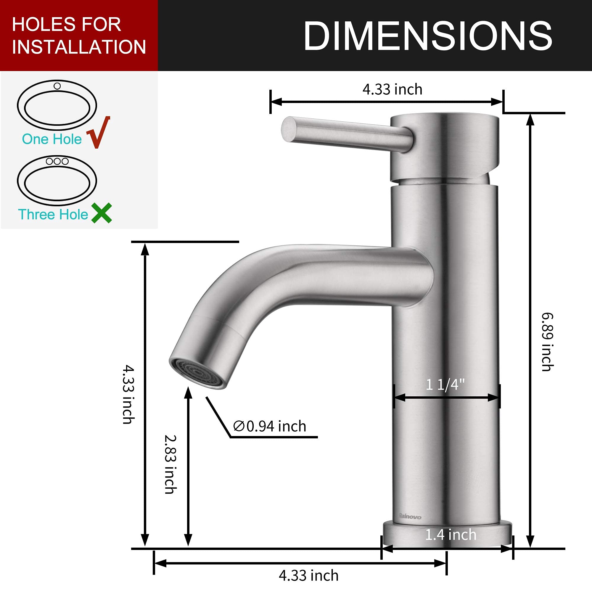 Rainovo Bathroom Faucet Brushed Nickel,Single Hole Bathroom Sink Faucet Stainless Steel,Modern Single Handle Vanity Faucet Supply Utility Hose for Laundry Washbasin,Rv Vessel Basin Lavatory Mixer Tap