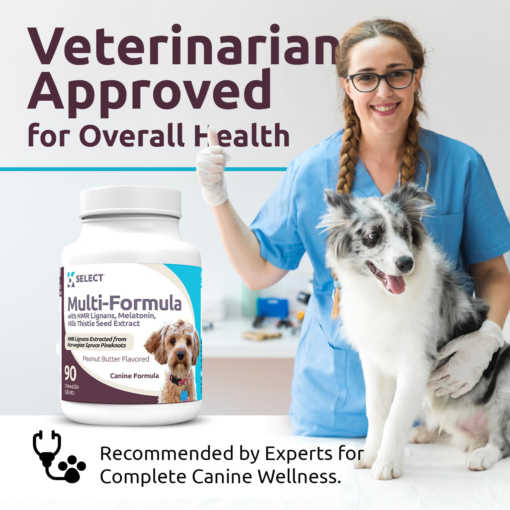 K9 Select Multi-Formula Dog Vitamins for Smaller Dogs - 10mg HMR Lignans, 1mg Melatonin, 20mg Milk Thistle - Helps Heart, Liver, Digestion, Skin & Coat Health, 90 Tablets, Peanut Butter Flavor