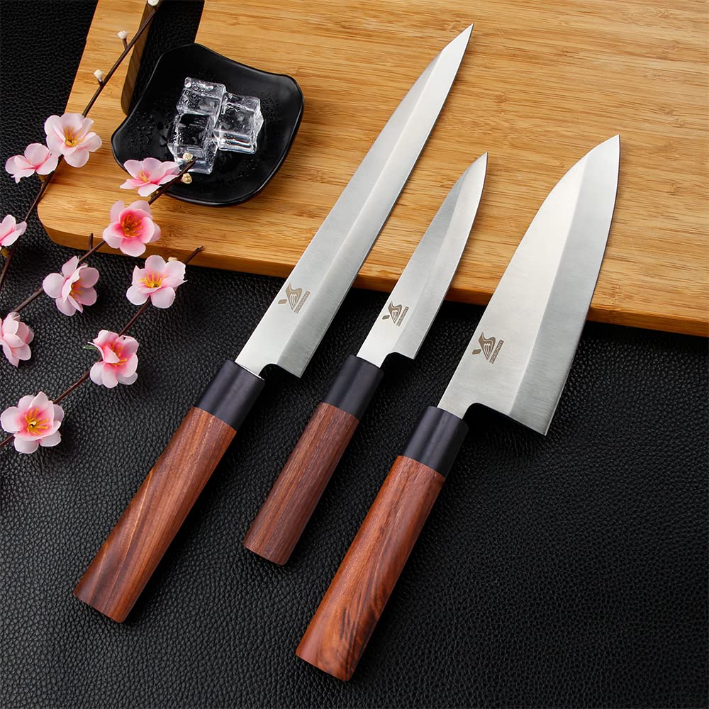 MSY BIGSUNNY Set of 3pcs Sashimi Knives Stainless steel Sushi Knives Set Slicing fish Knife Set (3 in 1 set)