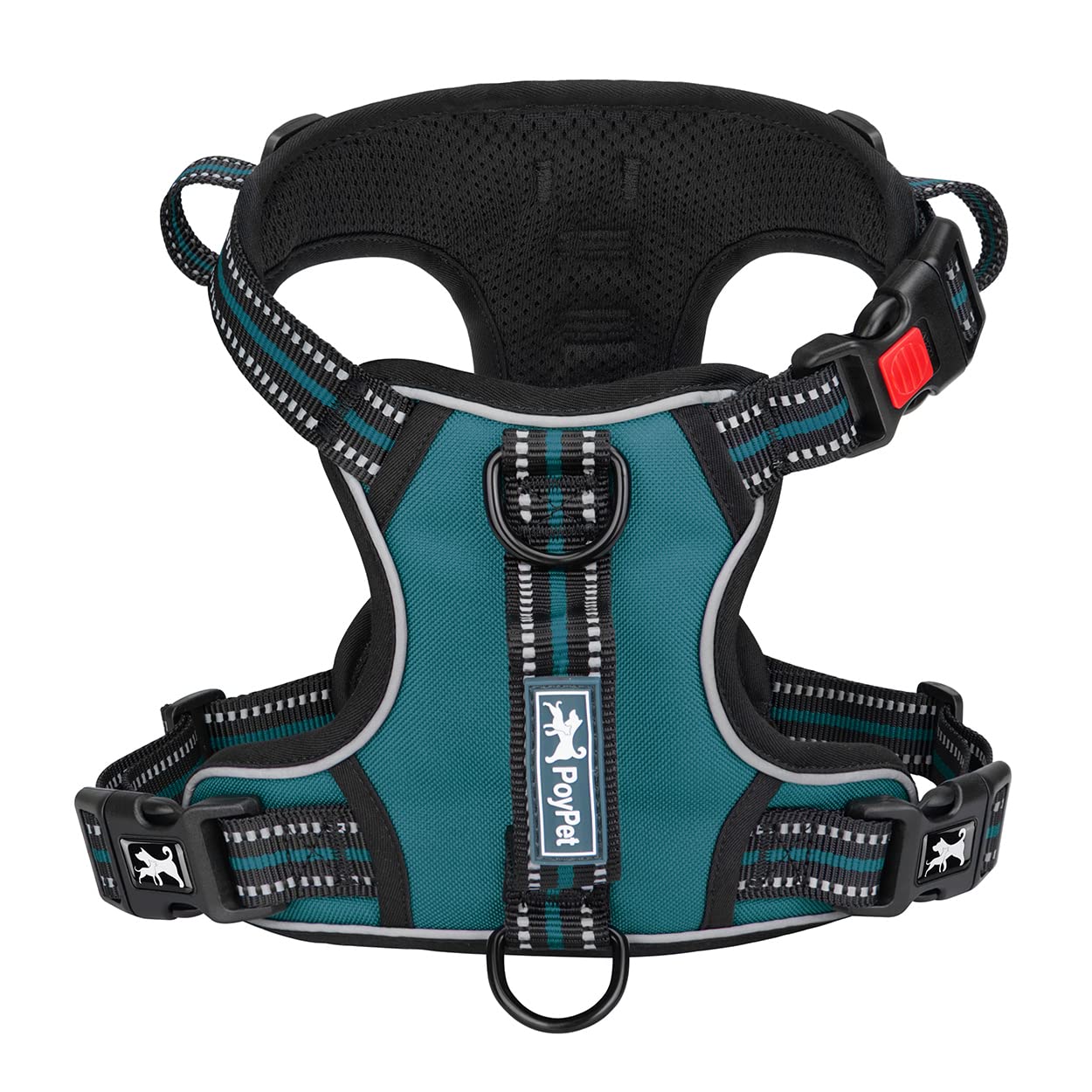 PoyPet No Pull Dog Harness, No Choke Front Clip Reflective Dog Vest with Soft Padded Vertical Handle, 3 Leash Attachments for Small Medium Large Dogs (Tumalo Teal,M)