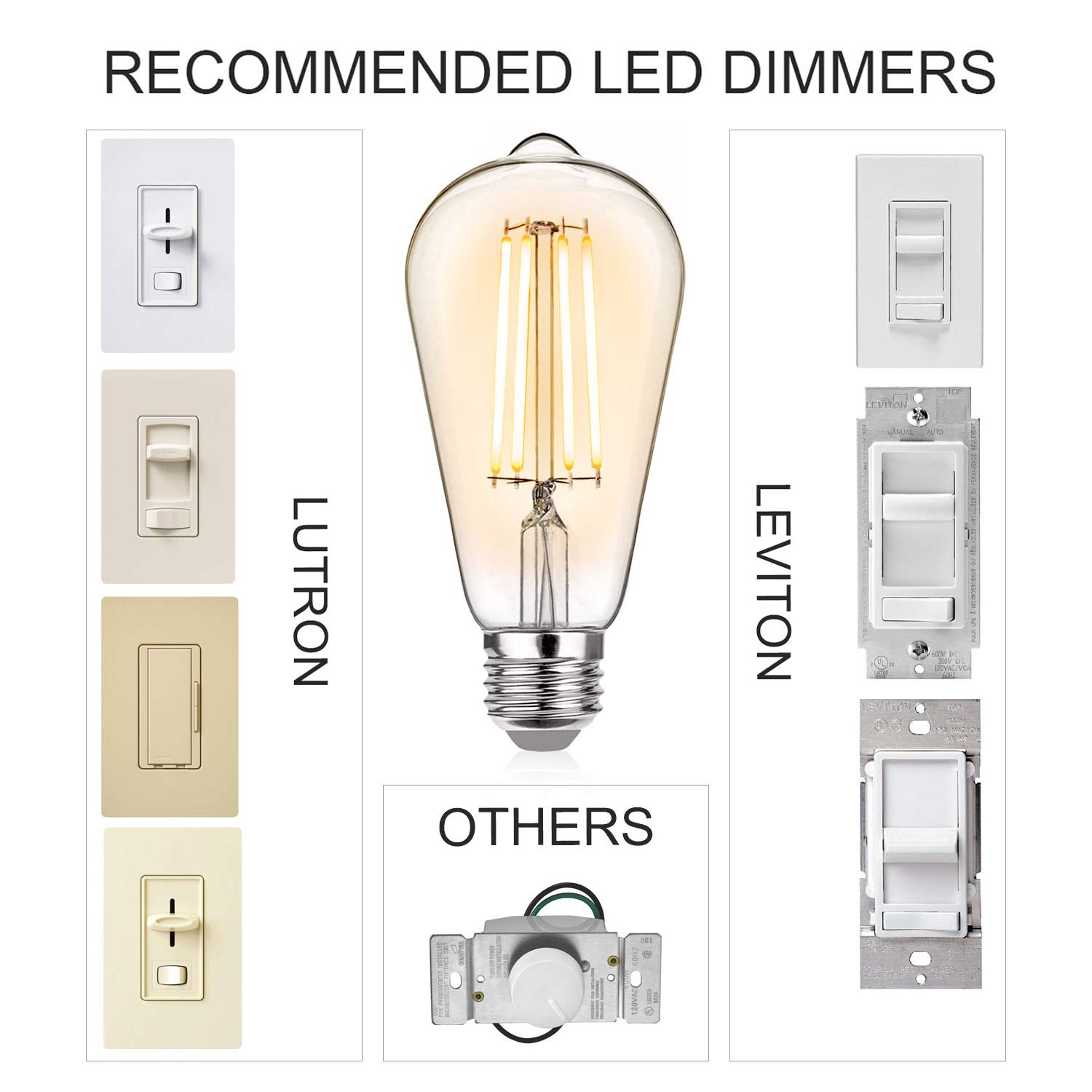 6 Watt Dimmable LED Edison Light Bulbs - 6W Antique Style Softlight Edison LED Bulbs - Warm White 2200K (Amber Gold Glass) for Home - Filament Vintage Light Bulb Set - E26 Standard Base - 6 Pack