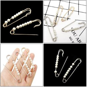 Honbay 4PCS 7cm/2.76inch Fashion Faux Pearl Brooch Pins Safety Pins