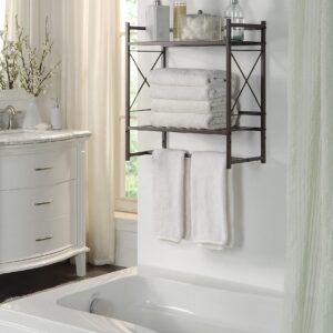 SunnyPoint Classic Square Bathroom Shelf, 2 Tier Shelf with Towel Bar Wall Mounted Shower Storage (Classic - Wall Mount - Silver)