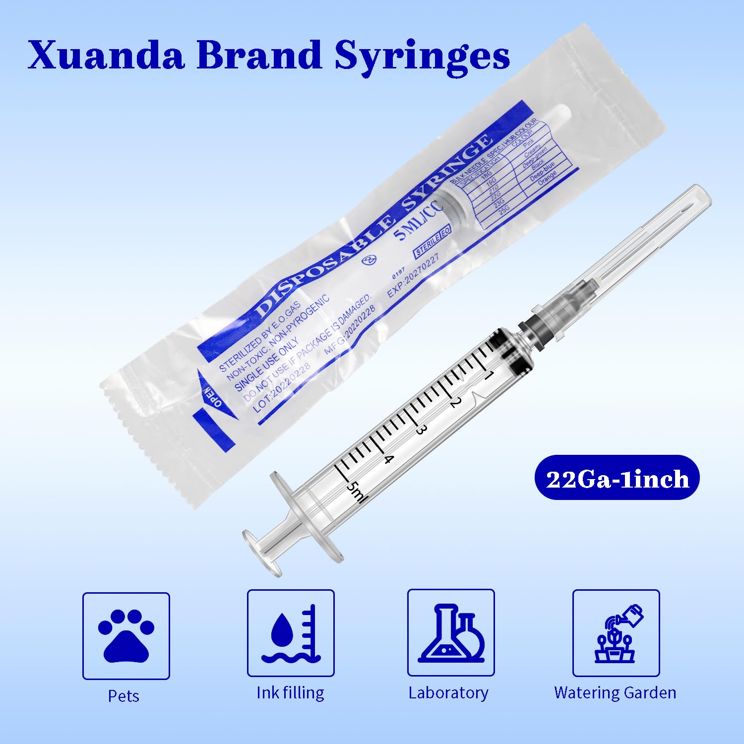 Xuanda 5ml/cc Syringes with Needle Individually Wrapped for Industrial, Scientific, Measuring, Pet Feeding (50 Pack)