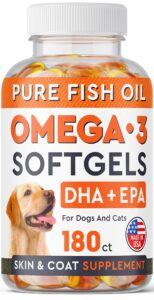 strellalab omega 3 fish oil pills for dogs (180 ct) - no fishy smell softgels - epa + dha fatty acids reduce shedding&itching - supports joints, brain, heart&overall health - epa&dha fatty acids - usa