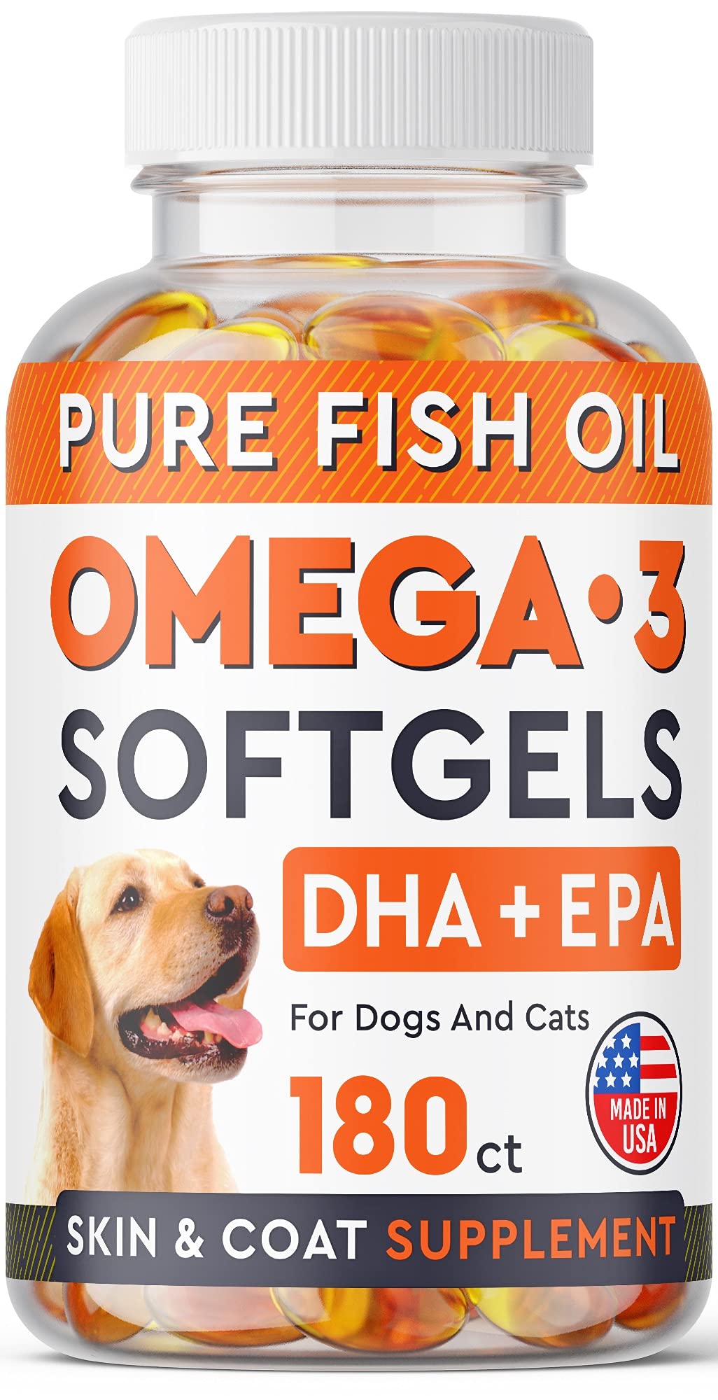 StrellaLab Omega 3 Fish Oil Pills for Dogs (180 Ct) - No Fishy Smell Softgels - EPA + DHA Fatty Acids Reduce Shedding&Itching - Supports Joints, Brain, Heart&Overall Health - EPA&DHA Fatty Acids - USA