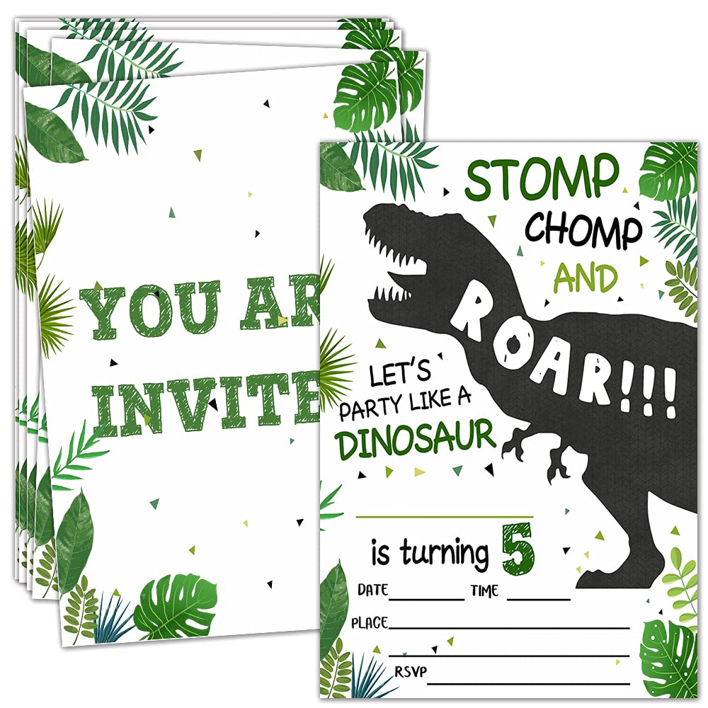 ukebobo 5th Birthday Party Invitations with Envelopes – Dinosaur Birthday Party Invitations, Dinosaur Party Decorations– 20 Cards With Envelopes（bwl-05）