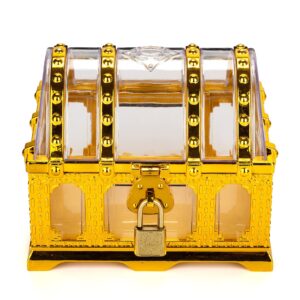 Pemalin Pirate Treasure Chest for Kids Toy, Decorative Transparent Golden Pirate Chest with Lock and Key