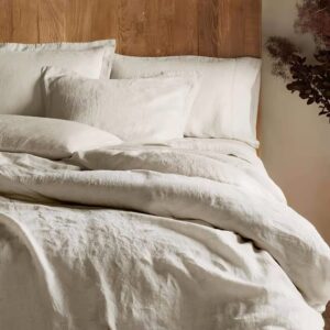 get bed ready stone washed cotton casual duvet cover set solid color relaxed modern style bedding natural wrinkled lived-in look (nude, king)