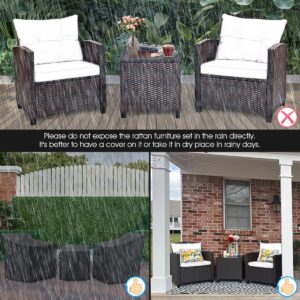 DORTALA 3 Pieces Patio Furniture Set, Outdoor Wicker Rattan Conversation Sofa Set with Cushion, Tempered Glass Top Table for Backyard Porch Garden Poolside Balcony, Navy