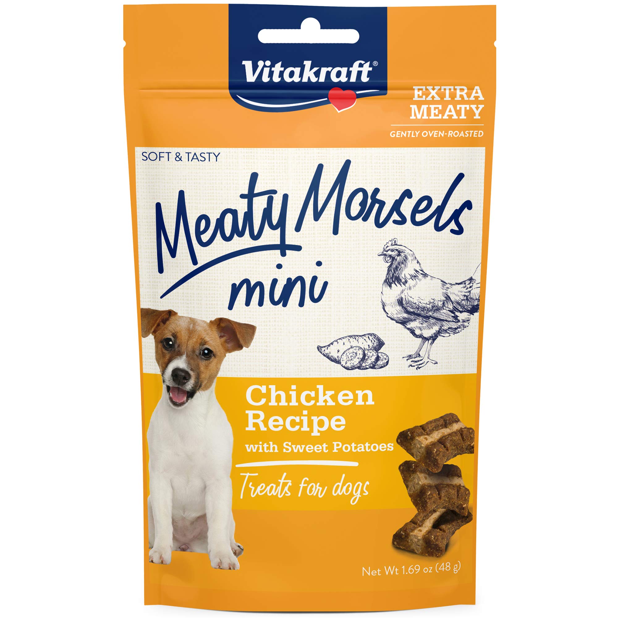 Vitakraft Meaty Morsels Mini Treats for Dogs - Chicken with Sweet Potatoes - Super Soft Dog Treats for Training - Two Layers of Gently Oven-Baked Meaty Goodness - Multi Pack of 4