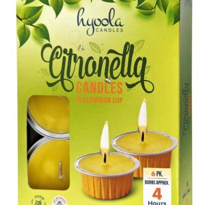 Hyoola Citronella Candles in Aluminum Cup - 6 Pack - Scented Candles Citronella - 4 Hour Burn Time - 1" x 2 Citronella Candle Outdoor and Indoor Use - Made in Europe