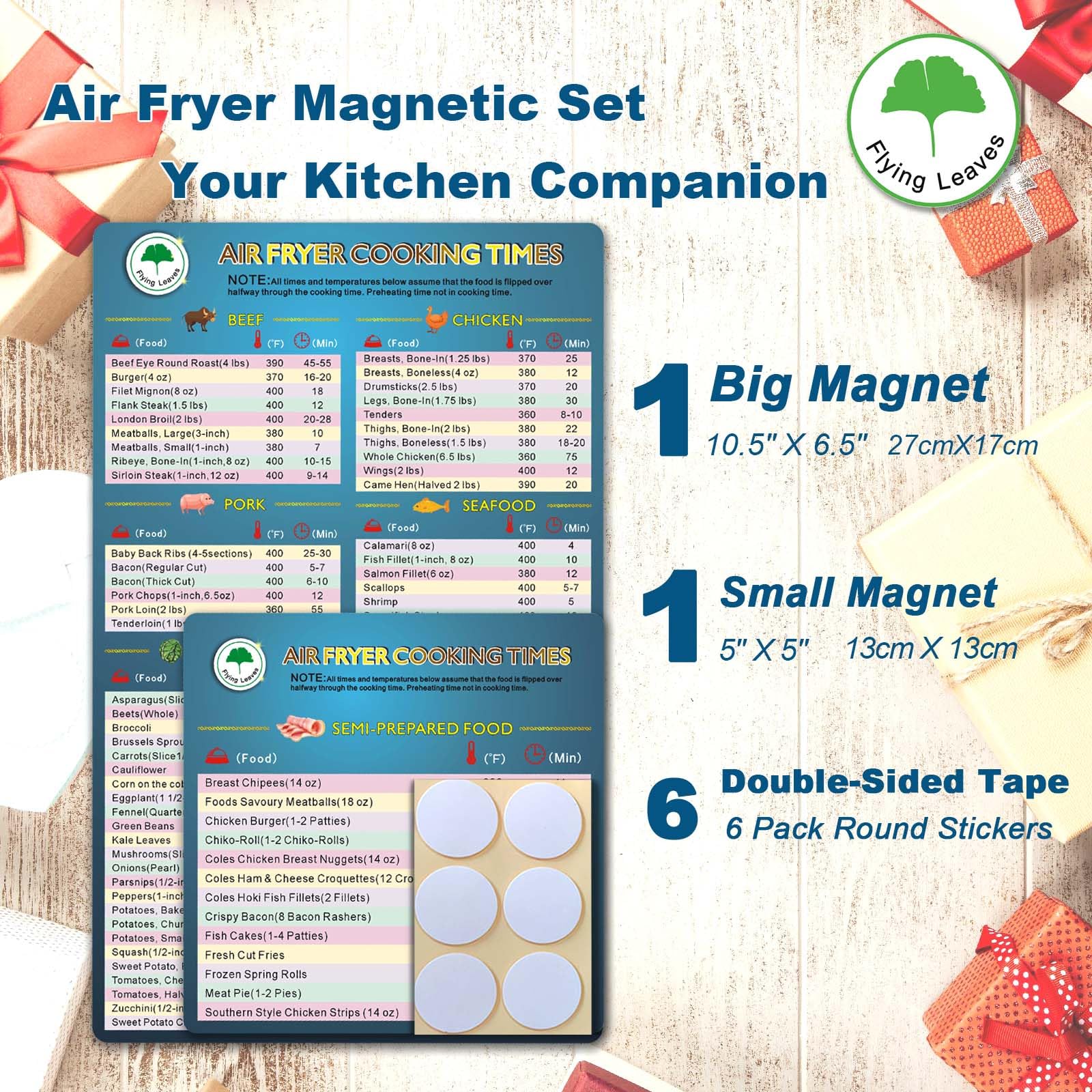 Air Fryer Magnetic Cheat Sheet Set, Airfryer Accessory Magnet Cooking Times, Air Fryer Accessories Cookbook Quick Reference Guide for Cooking and Frying, FlyingLeaves