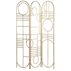 deco 79 metal geometric partition room divider screen hinged foldable arched partition 3 panel privacy screen, room partition 50" x 1" x 69", gold