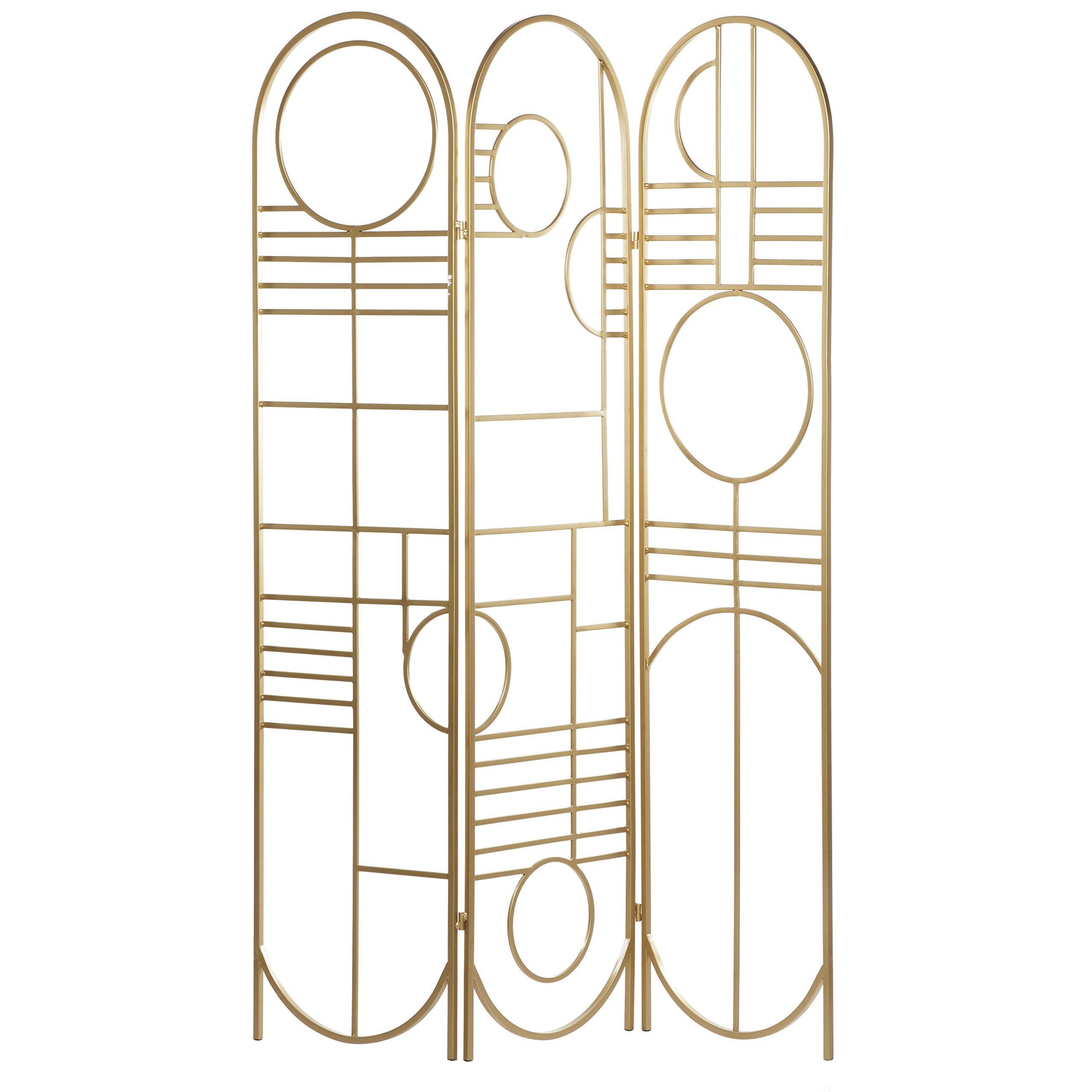 Deco 79 Metal Geometric Partition Room Divider Screen Hinged Foldable Arched Partition 3 Panel Privacy Screen, Room Partition 50" x 1" x 69", Gold