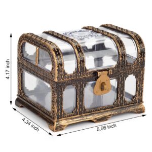 Plastic Transparent Antique Pirate Treasure Box with Lock and Key, Treasure Toy Box Prizes for Kids, Pirate Party Decor