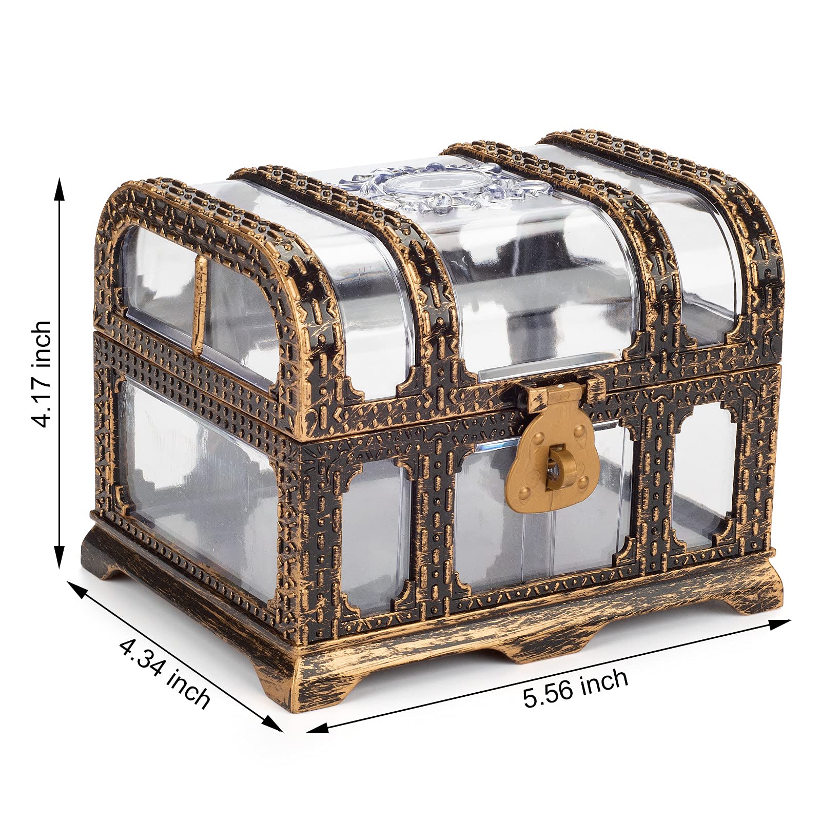 Plastic Transparent Antique Pirate Treasure Box with Lock and Key, Treasure Toy Box Prizes for Kids, Pirate Party Decor