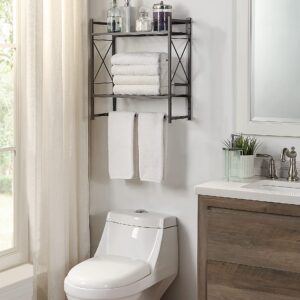 SunnyPoint Classic Square Bathroom Shelf, 2 Tier Shelf with Towel Bar Wall Mounted Shower Storage (Classic - Wall Mount - Silver)