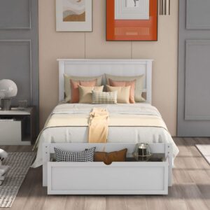 p purlove twin size bed frame with storage drawer,wood platform bed frame with headboard and for kids, white