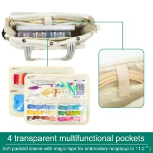 Lavievert Embroidery Project Bag, Embroidery Kits Storage Bag with Multiple Pockets for Crochet Hooks Embroidery Floss and Other Sewing Accessories