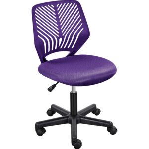 yaheetech students cute desk chair low-back armless study chair w/lumbar support adjustable swivel chair in home bedroom school, purple