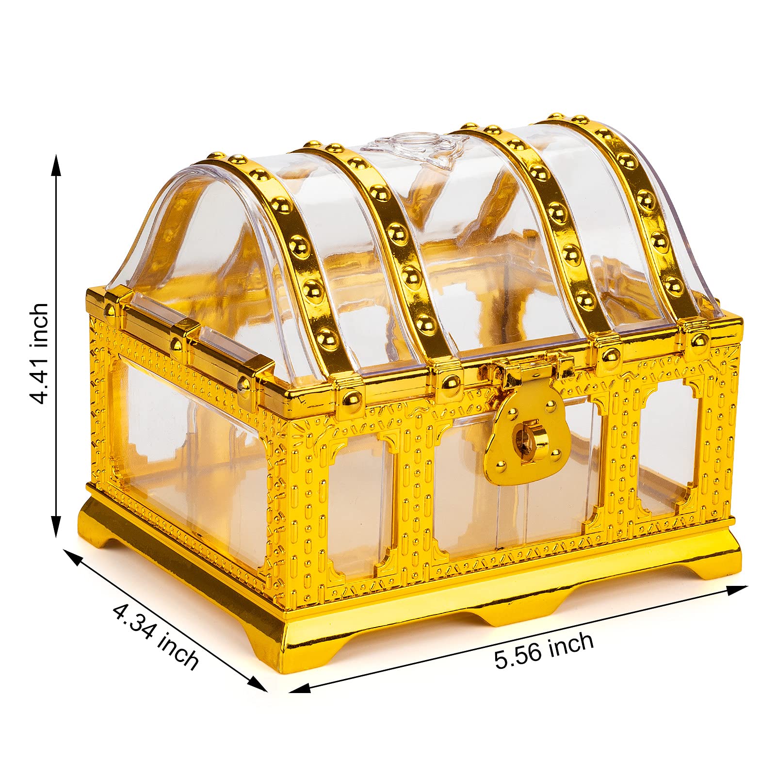 Pemalin Pirate Treasure Chest for Kids Toy, Decorative Transparent Golden Pirate Chest with Lock and Key