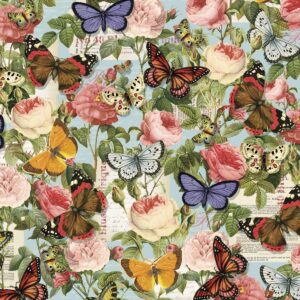 Butterflies & Roses Cotton Fabric by The Yard, Precut 1 Yard Pieces