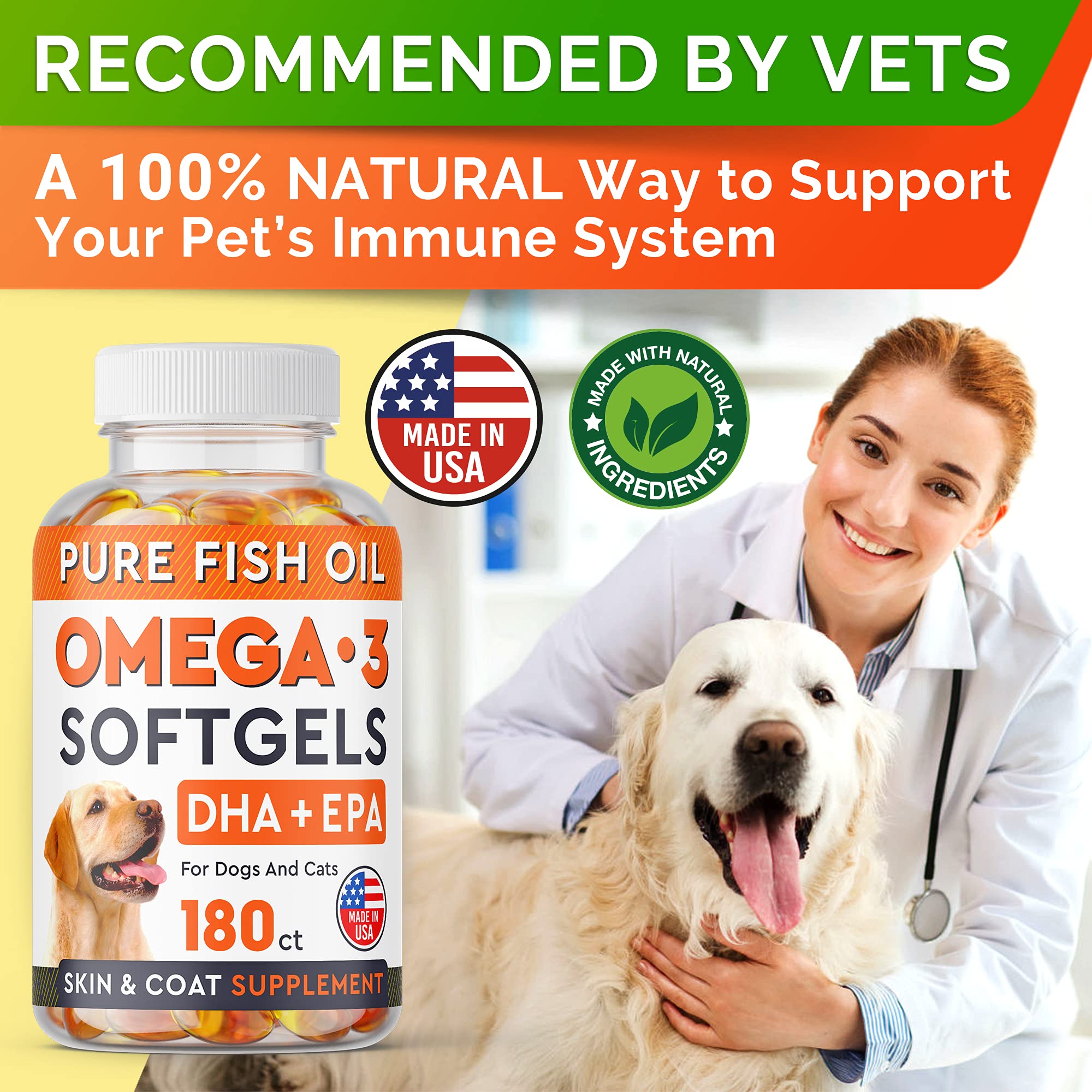 StrellaLab Omega 3 Fish Oil Pills for Dogs (180 Ct) - No Fishy Smell Softgels - EPA + DHA Fatty Acids Reduce Shedding&Itching - Supports Joints, Brain, Heart&Overall Health - EPA&DHA Fatty Acids - USA