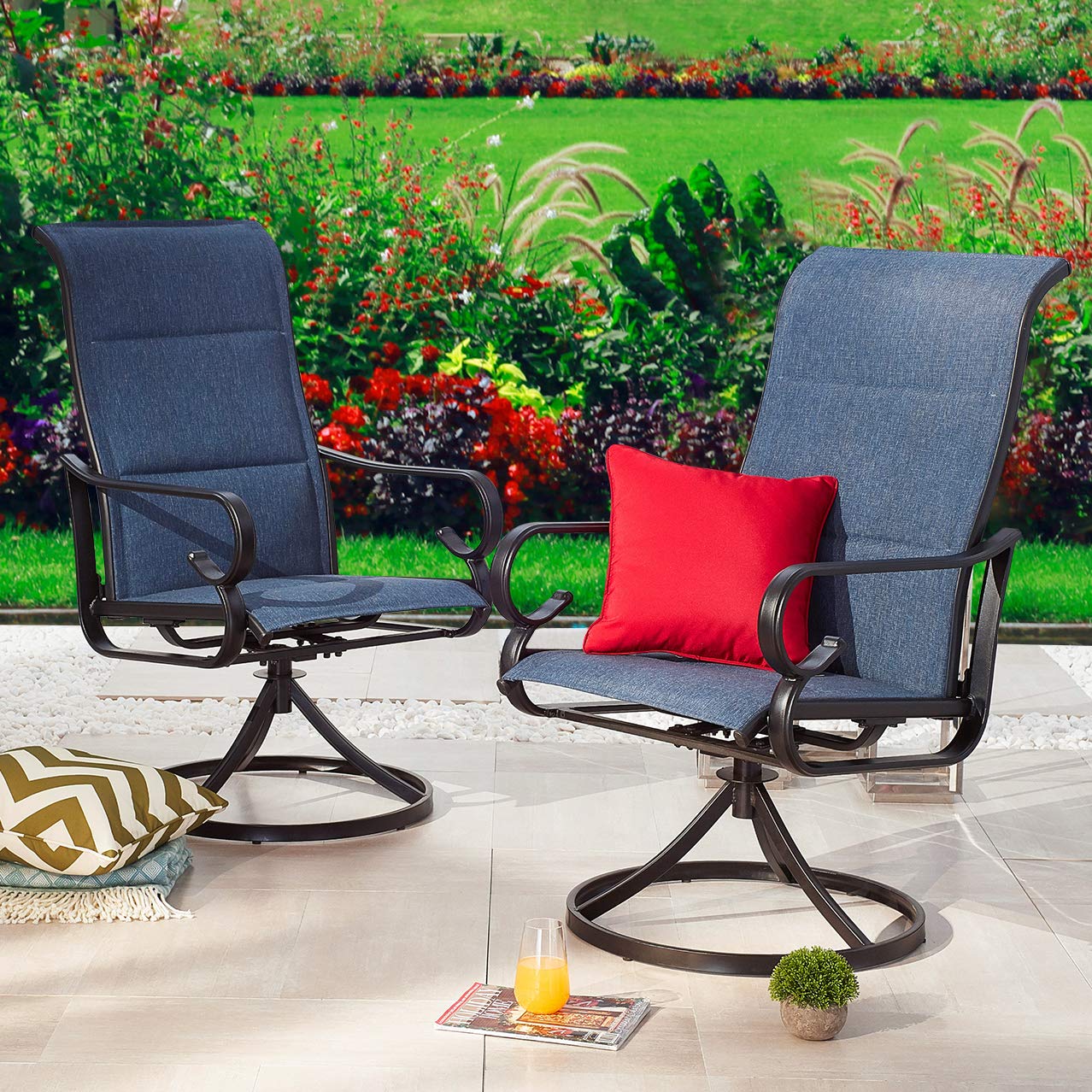 PatioFestival Patio Dining Chairs Set 4 Pieces Textilene Outdoor High Back Swivel Rockers with All Weather Frame (Blue)