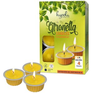 Hyoola Citronella Candles in Aluminum Cup - 6 Pack - Scented Candles Citronella - 4 Hour Burn Time - 1" x 2 Citronella Candle Outdoor and Indoor Use - Made in Europe