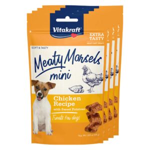 vitakraft meaty morsels mini treats for dogs - chicken with sweet potatoes - super soft dog treats for training - two layers of gently oven-baked meaty goodness - multi pack of 4